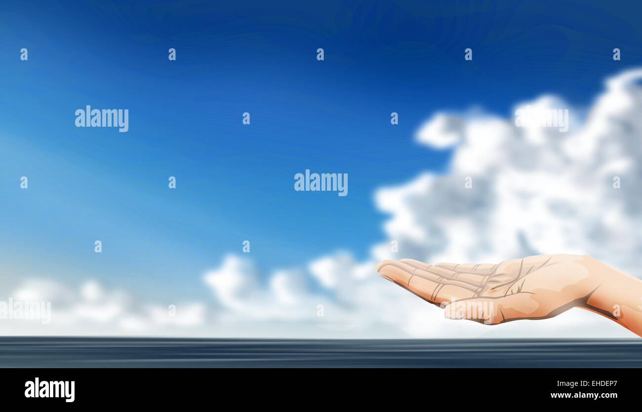 hand with cloud sky Stock Photo - Alamy