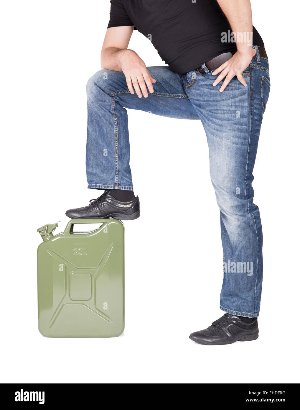 Man opening jerry can Stock Photo - Alamy