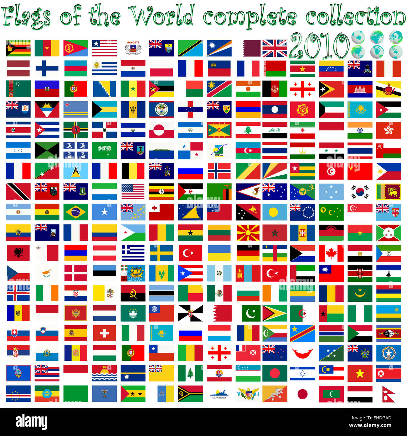 flags of the world and earth globes Stock Photo - Alamy