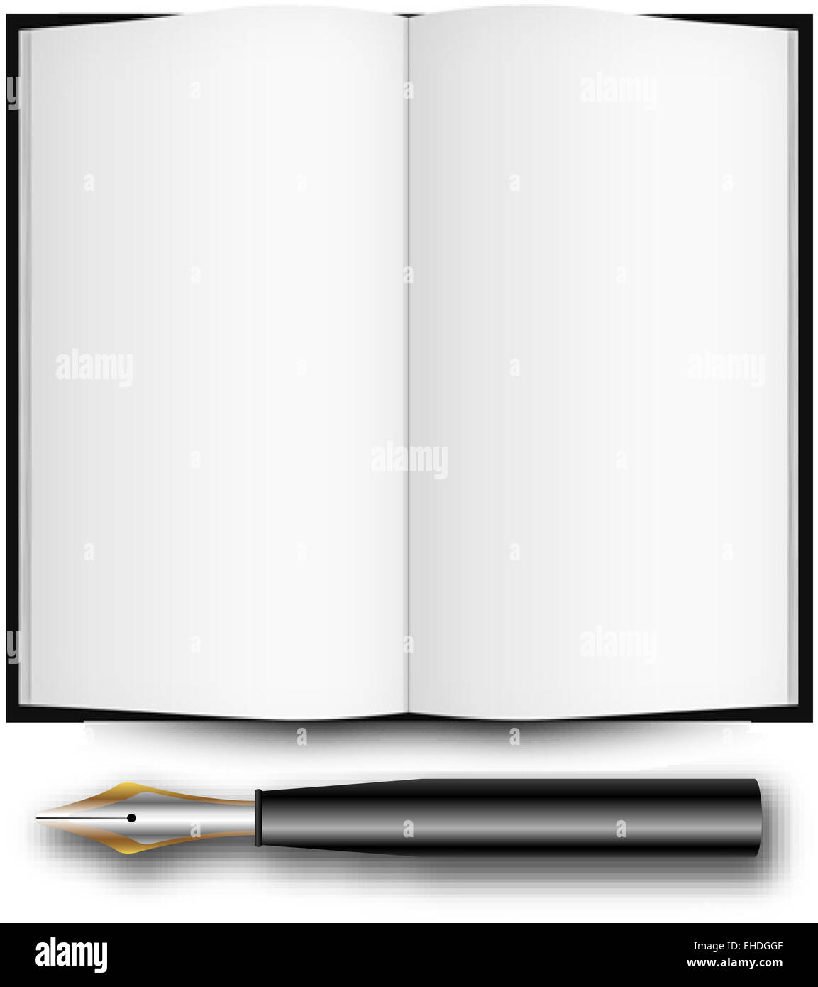 fountain ink pen and open book Stock Photo - Alamy