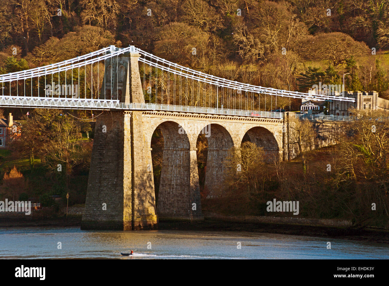 Menai Suspension Bridge Menai Strais Anglesey North Wales Uk Stock ...