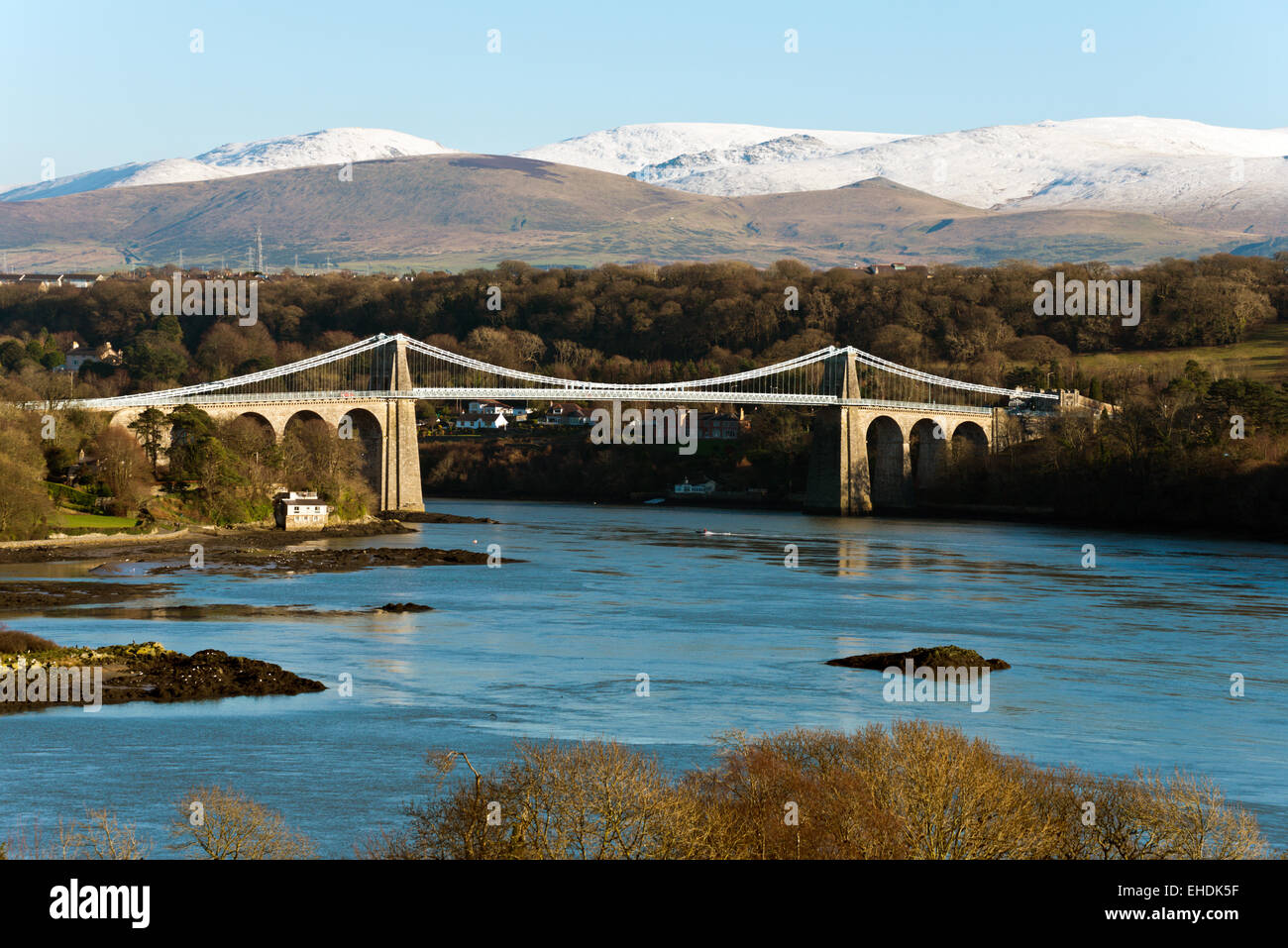 Menai Suspension Bridge Menai Strais Anglesey North Wales Uk Stock ...