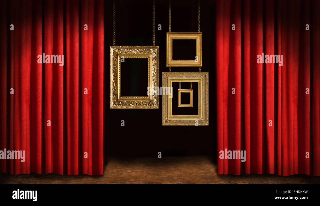Gold frames with red drapes Stock Photo - Alamy