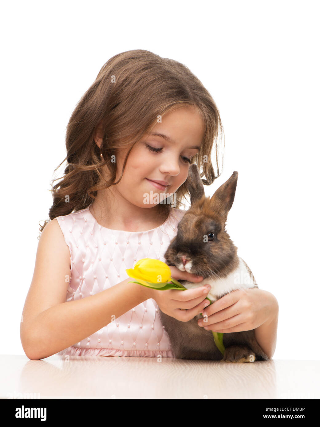 Little girl holding bunny and tulip Stock Photo - Alamy