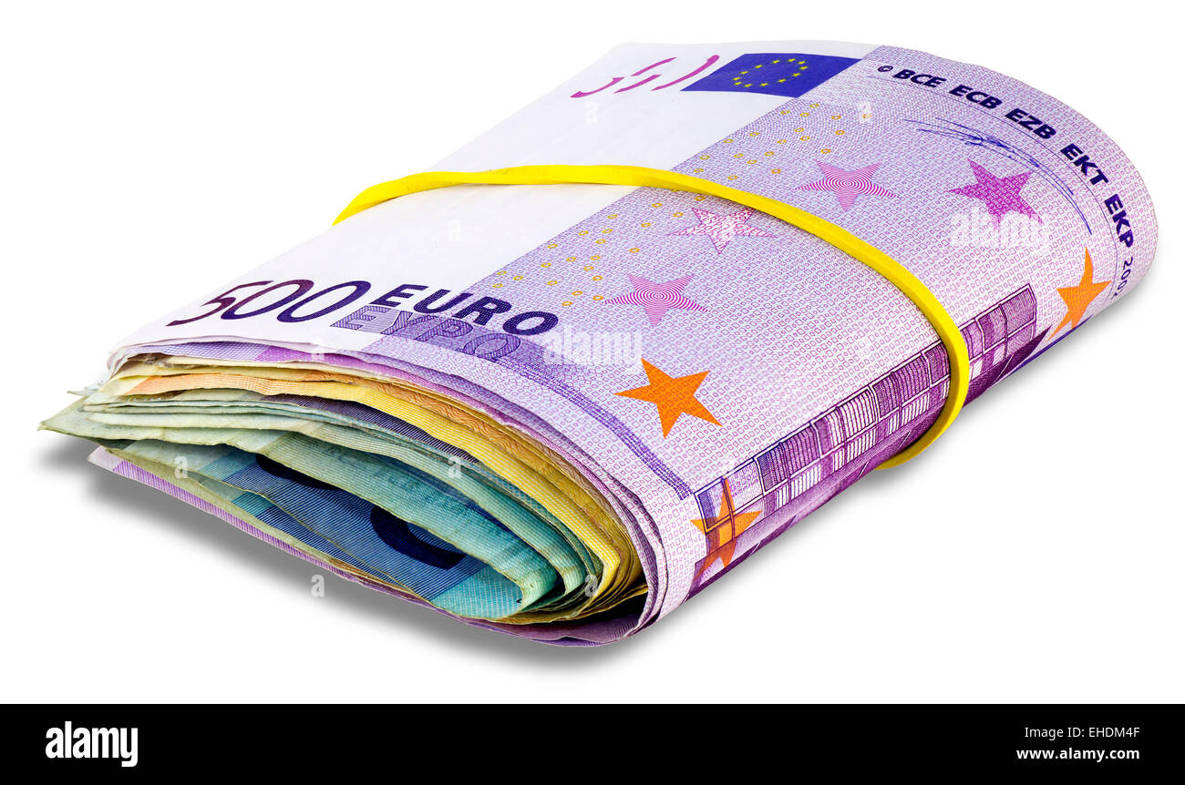 Bundle of Euro banknotes isolated on a white background with Clipping ...