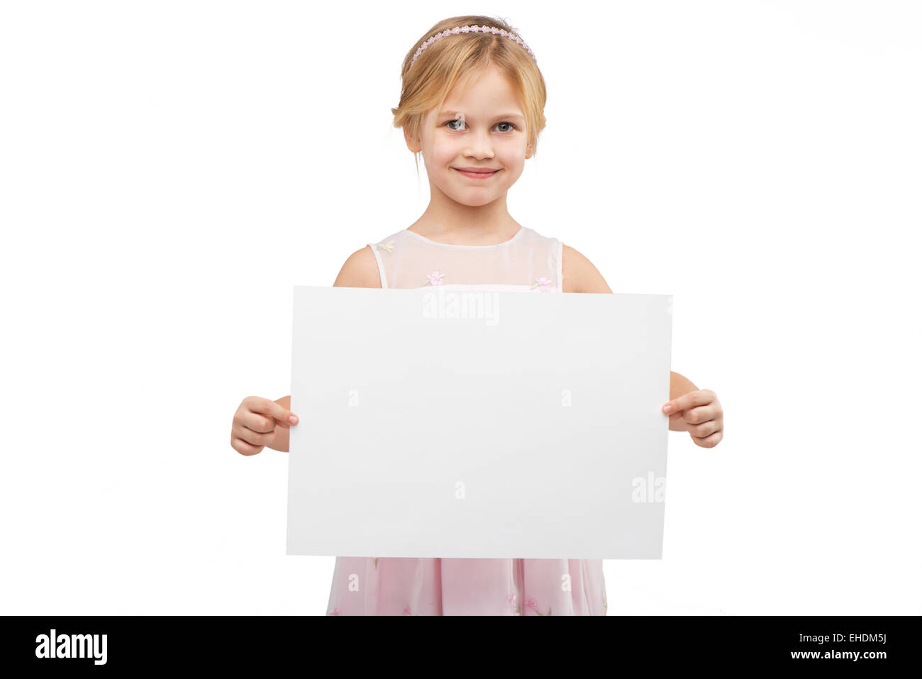 Little girl with white blank paper Stock Photo - Alamy