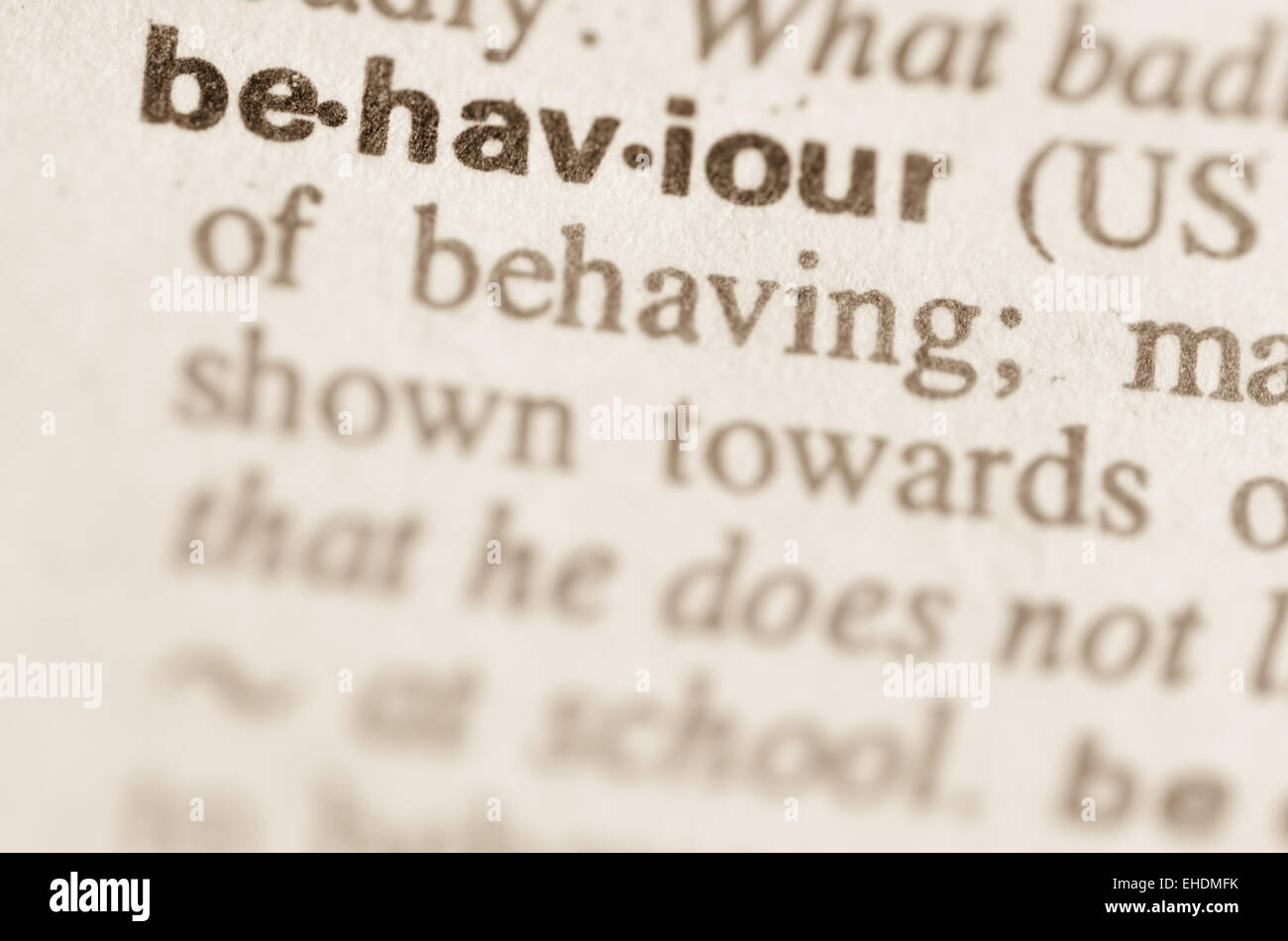 Definition of word behaviour in dictionary Stock Photo - Alamy