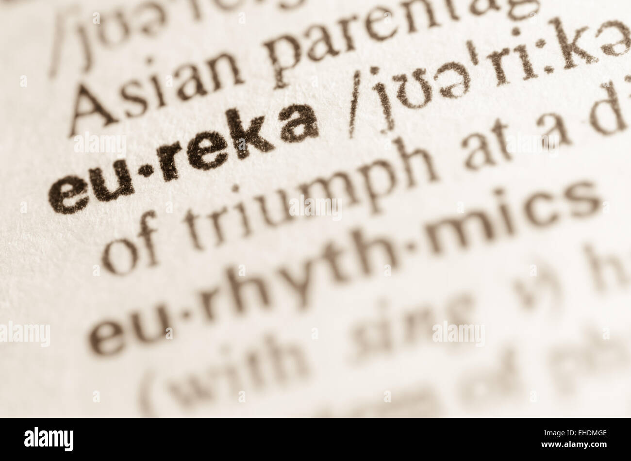 Definition of word eureka in dictionary Stock Photo - Alamy