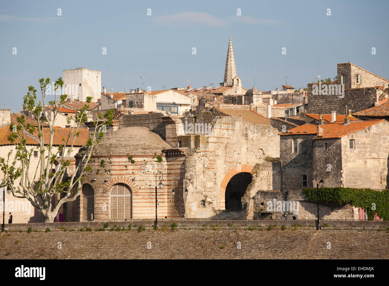 city view and rhone river, arles, camargue, provence, france, europe ...