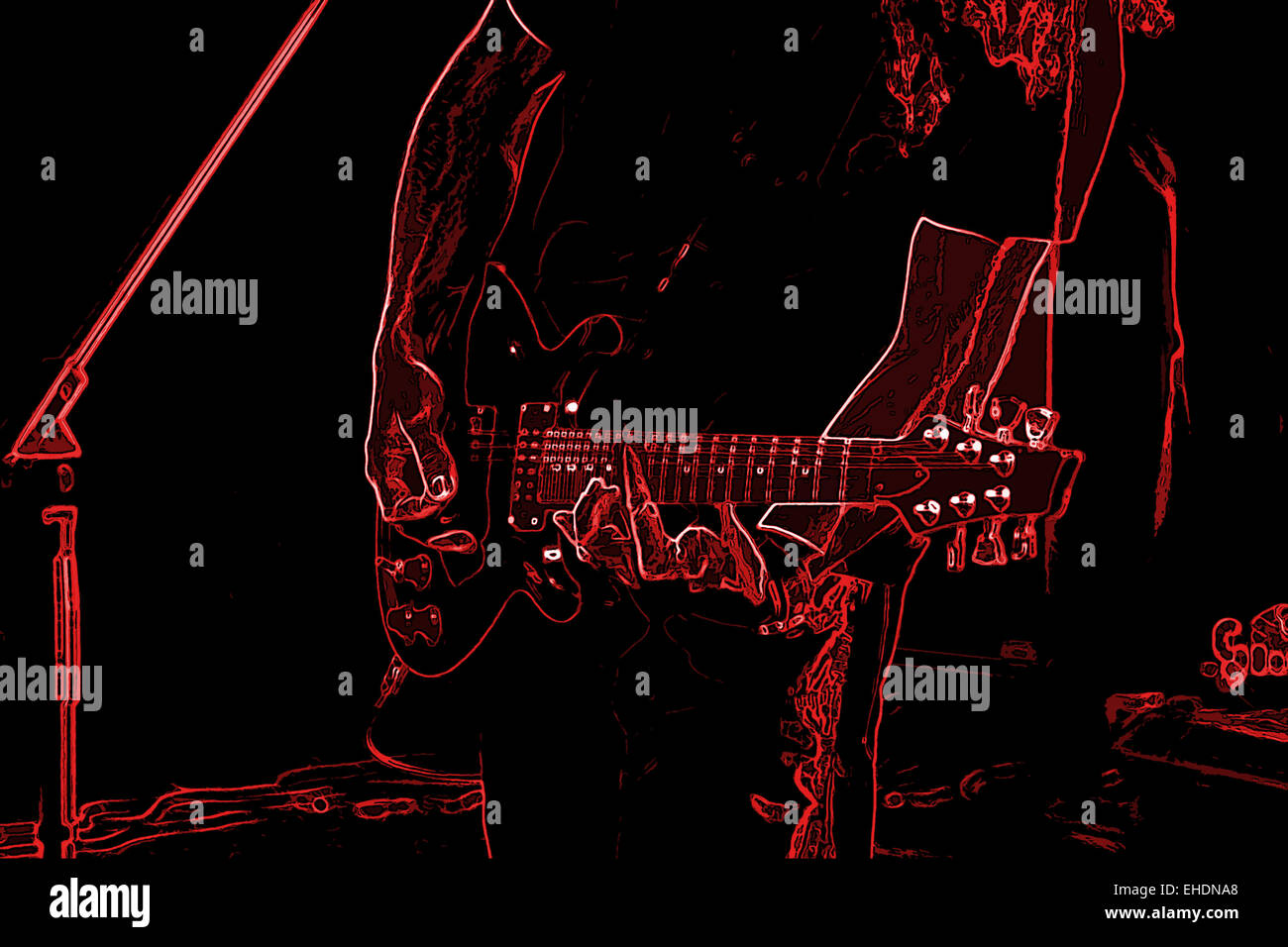 Neon guitar solo red Stock Photo - Alamy