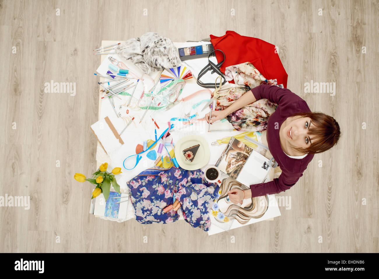 Top view table young designer hi-res stock photography and images - Alamy