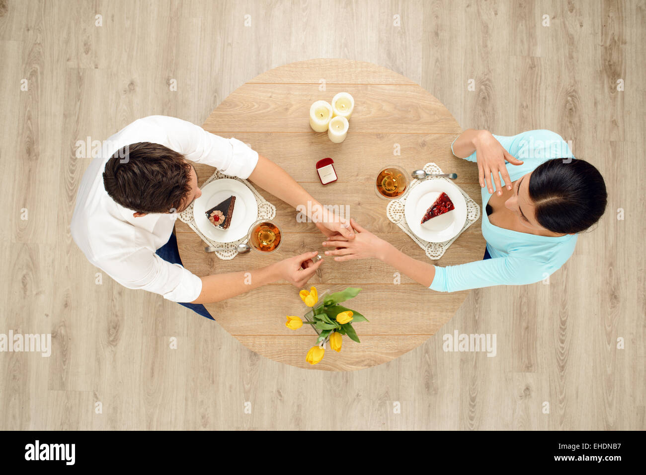 Top view of table and marriage proposal Stock Photo - Alamy