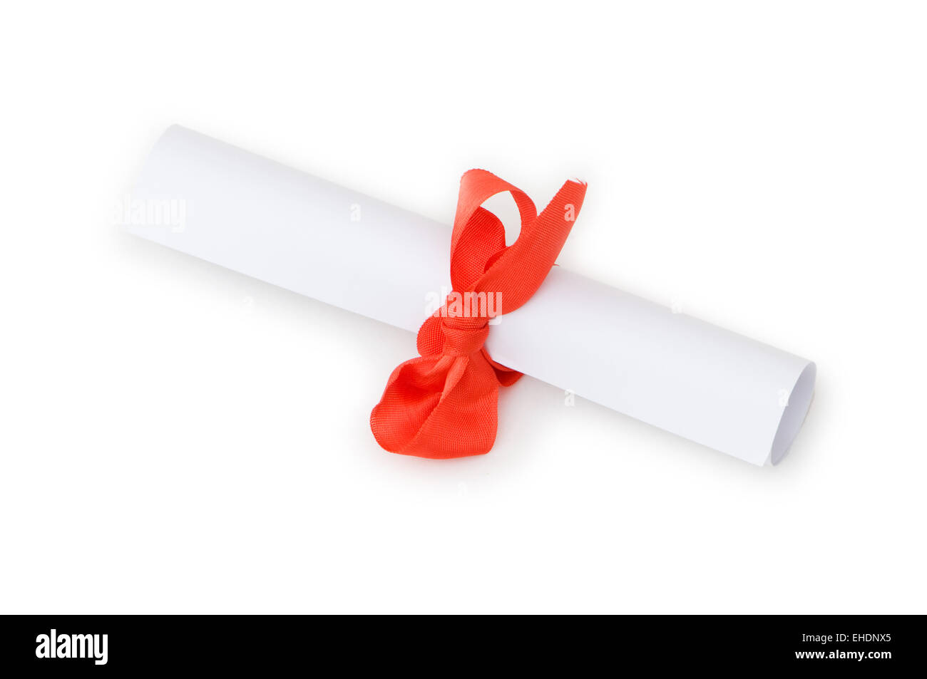 Diploma with red ribbon isolated on white Stock Photo - Alamy