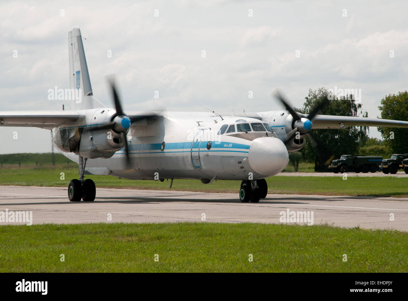 Aircraft Antonov An-26 Ukrainian Air Force was taxiing to the runway ...