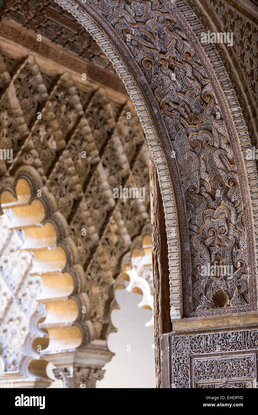 Detail of Moorish lobed arch in the palace of Peter I. Alcazar of ...
