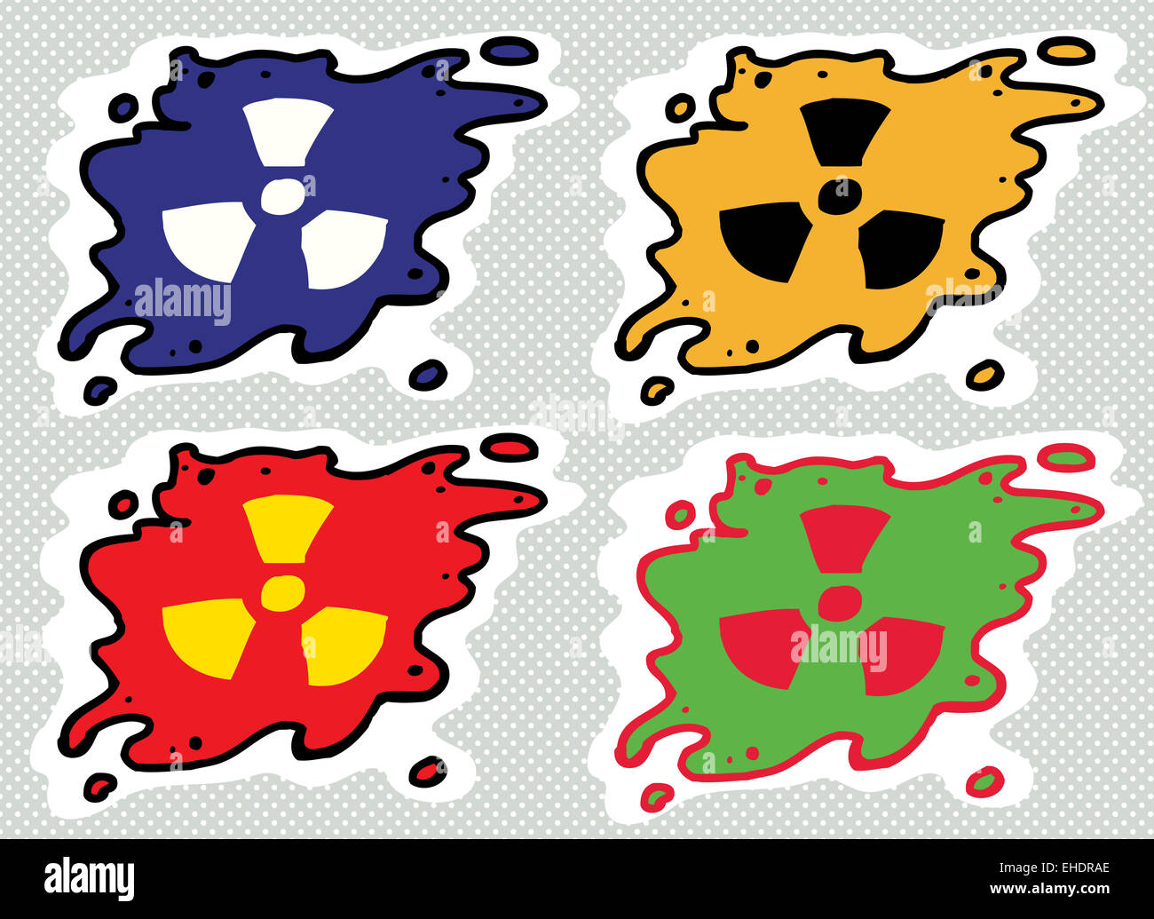 Set of cartoon radioactive fallout contamination symbols Stock Photo ...