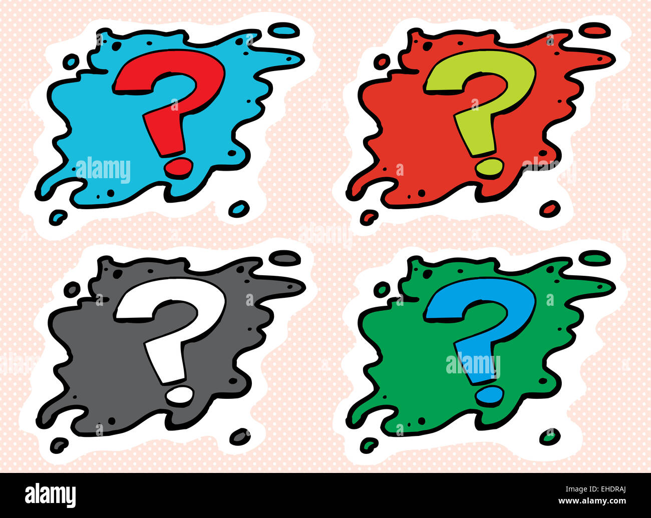 Green, blue, red and gray cartoon question mark icons Stock Photo - Alamy
