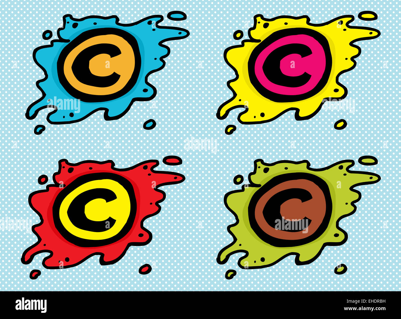 Set of cartoon copyright symbols in blobs over blue Stock Photo - Alamy