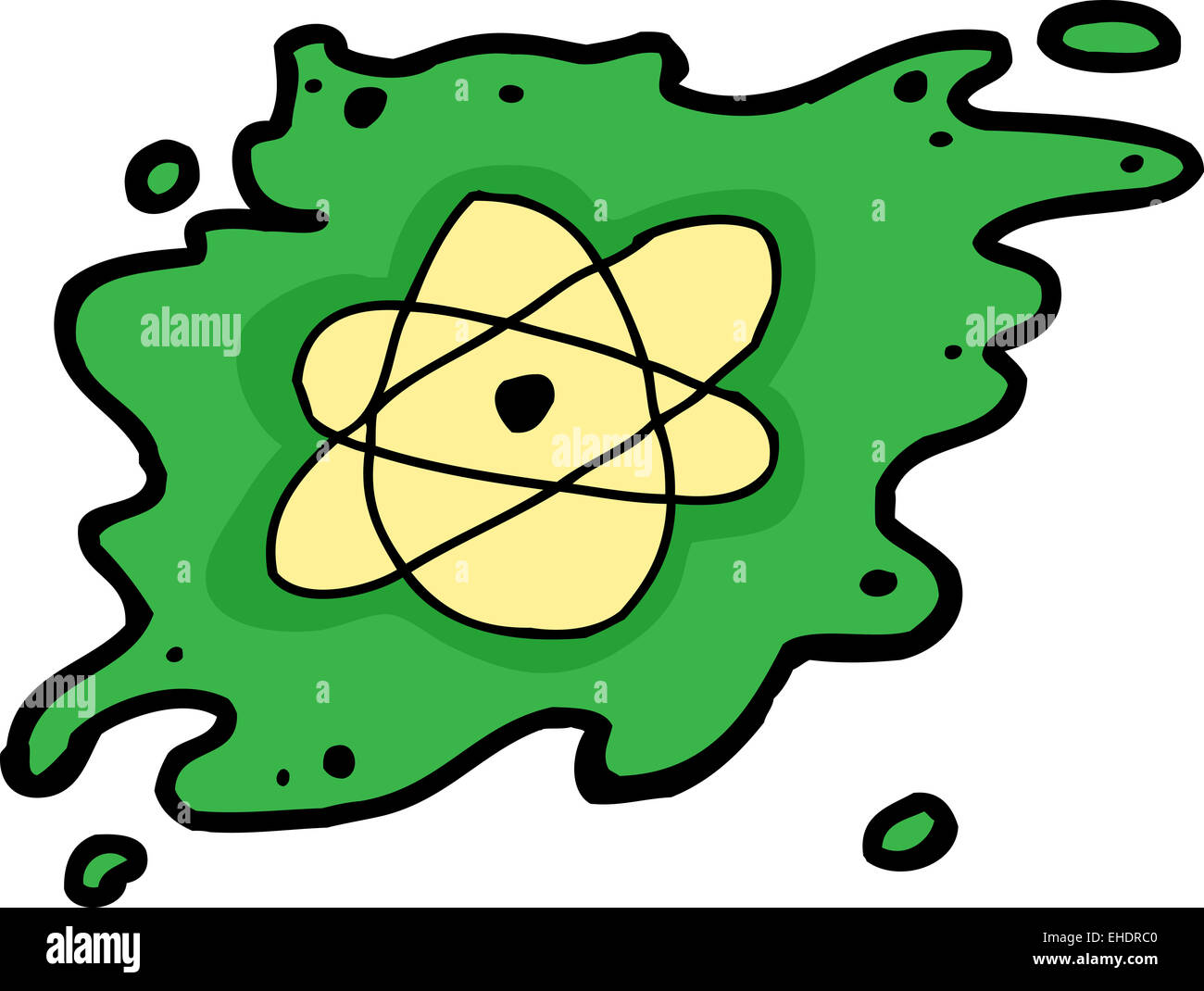 Hand drawn cartoon of atom inside green blob Stock Photo - Alamy