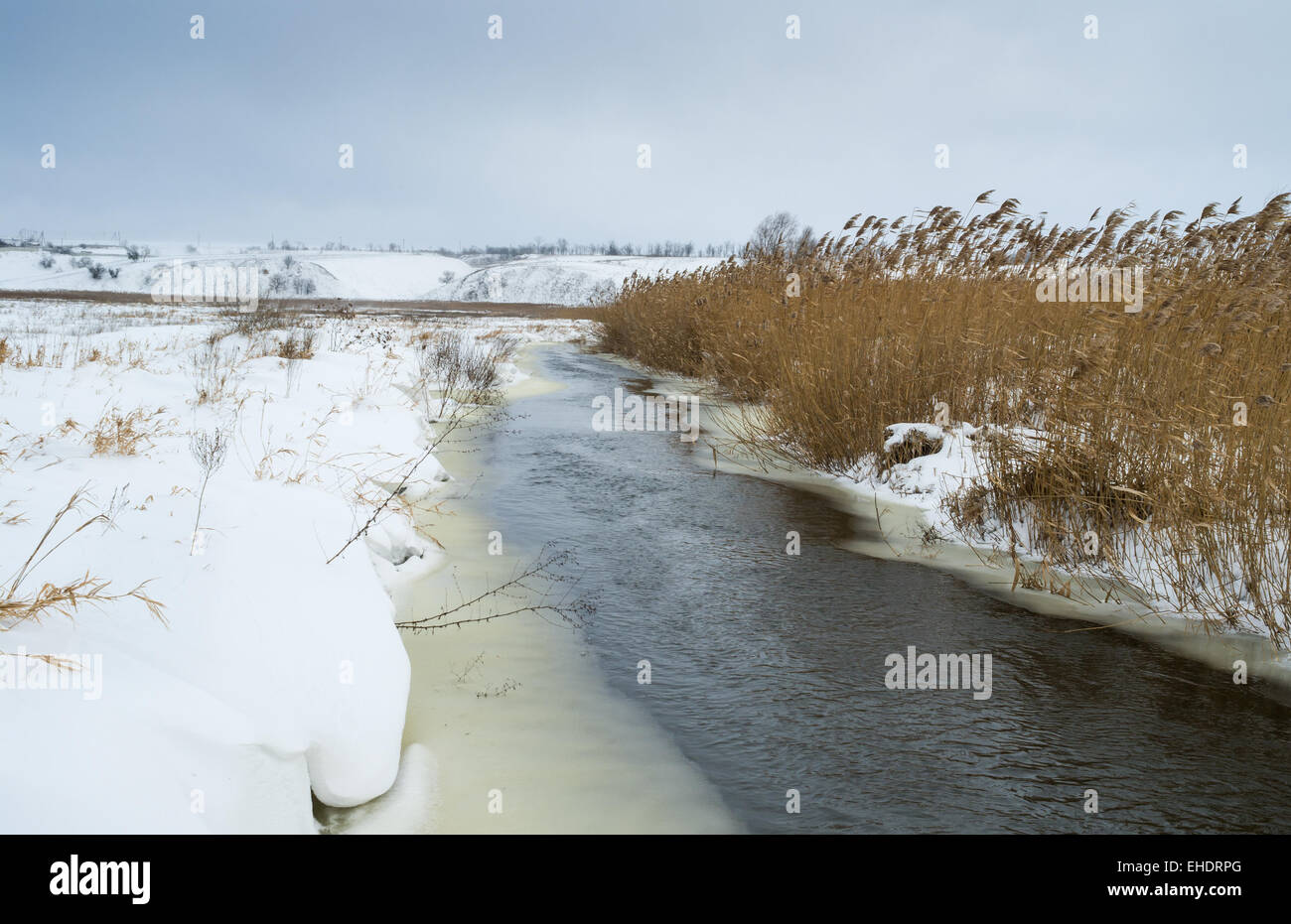Winter landscape with small Ukrainian river Sura Stock Photo - Alamy
