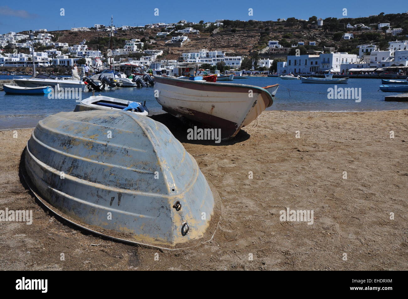 Overturned boat, Mykonos, Greece Stock Photo - Alamy