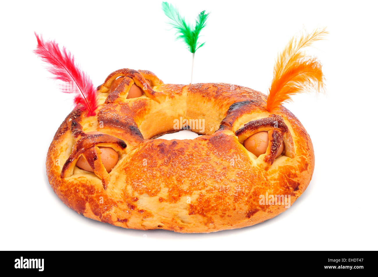 a traditional mona de pascua typical in Spain, a cake with boiled eggs ...