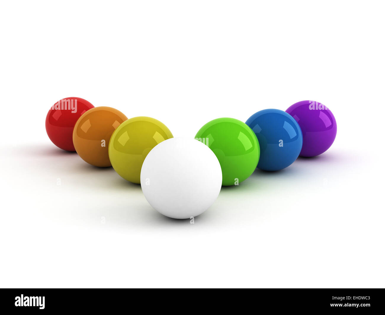 rainbow colored balls and one white Stock Photo - Alamy