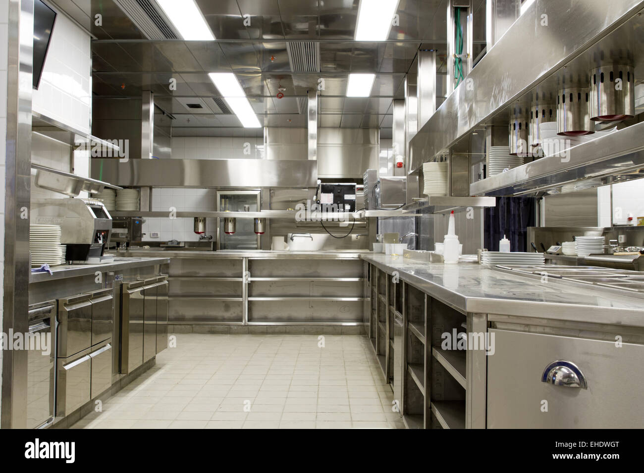 Professional kitchen, view counter in stainless steel Stock Photo - Alamy