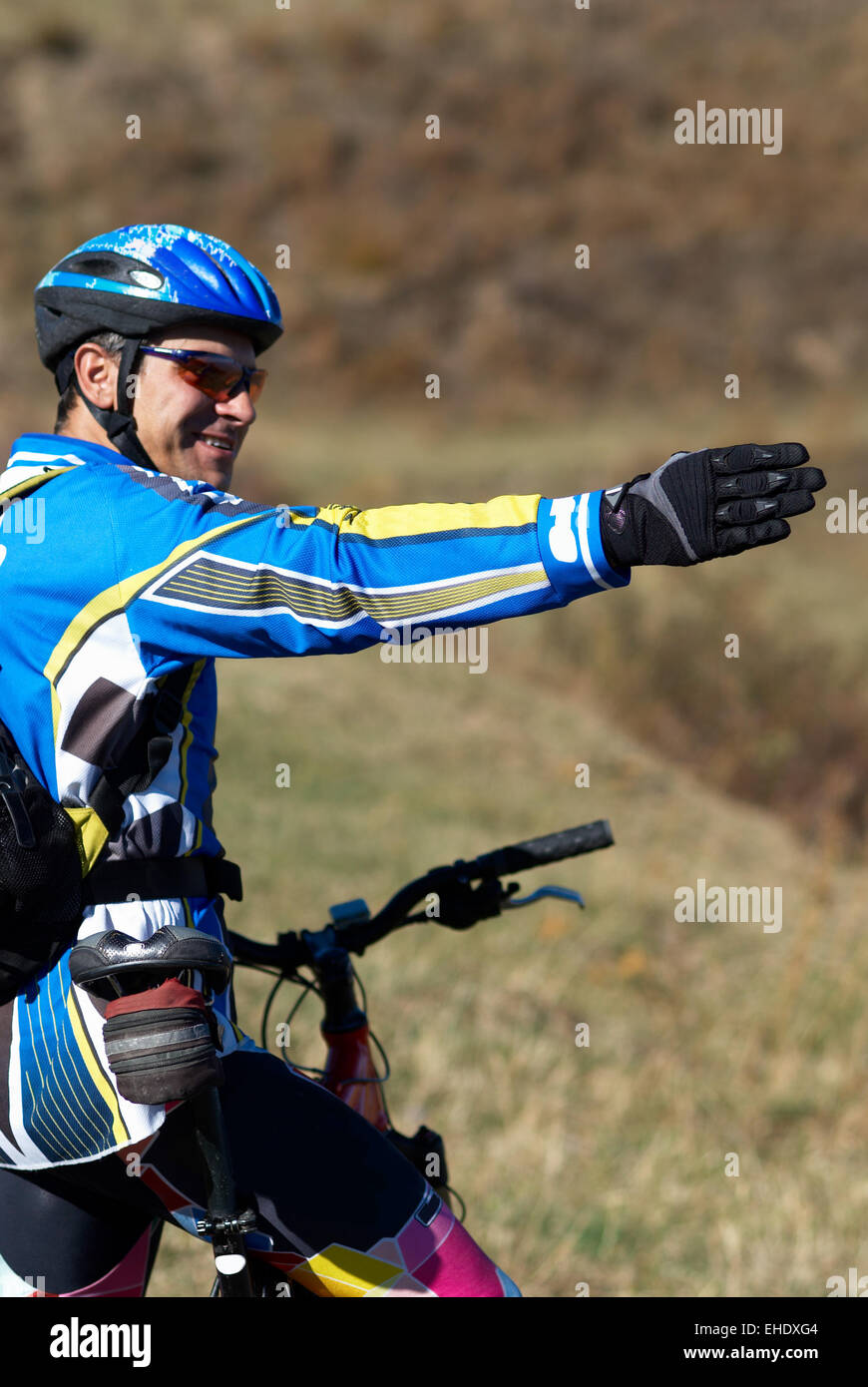 Biker to show the way Stock Photo - Alamy