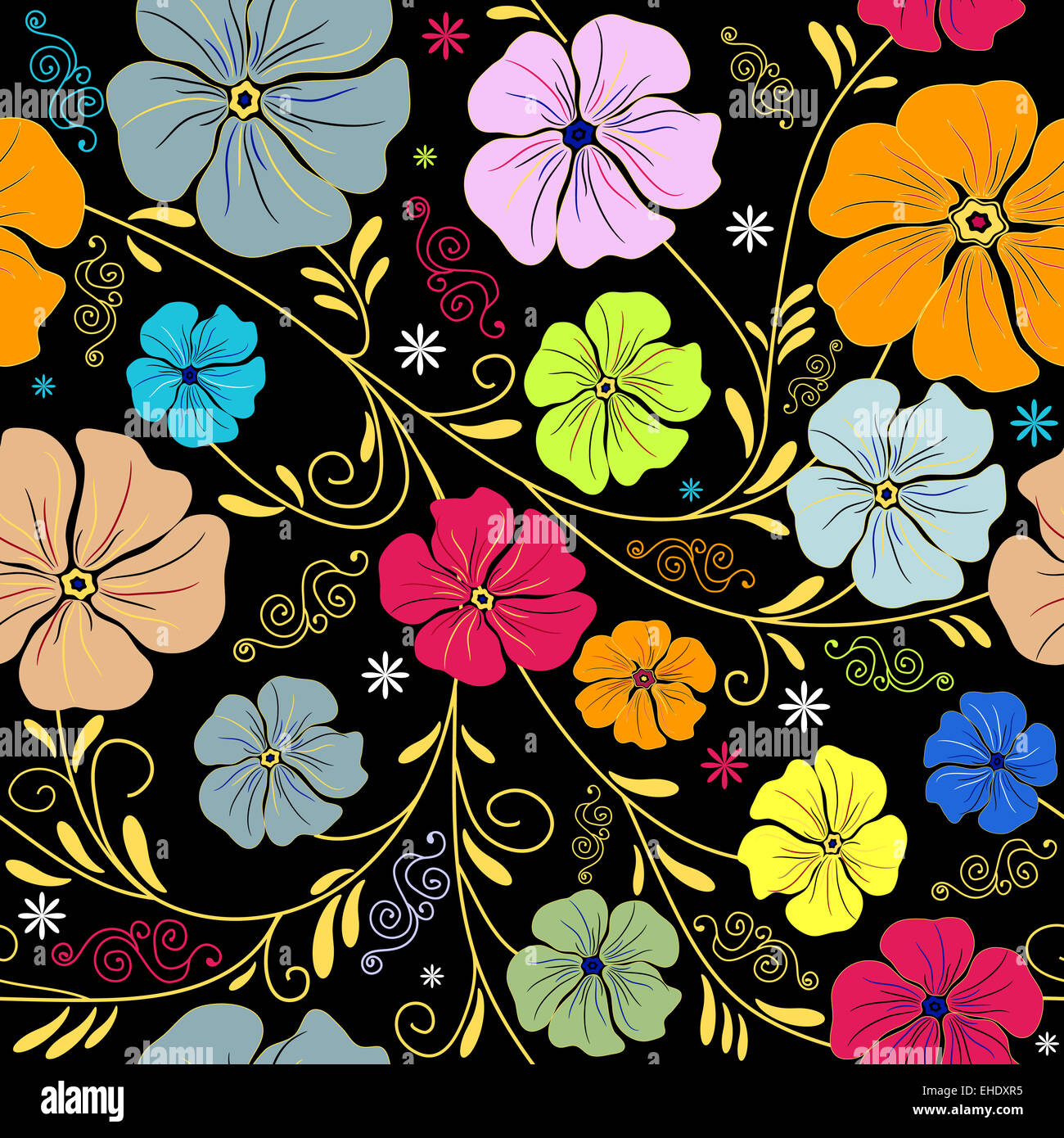 Seamless black floral pattern Stock Photo - Alamy