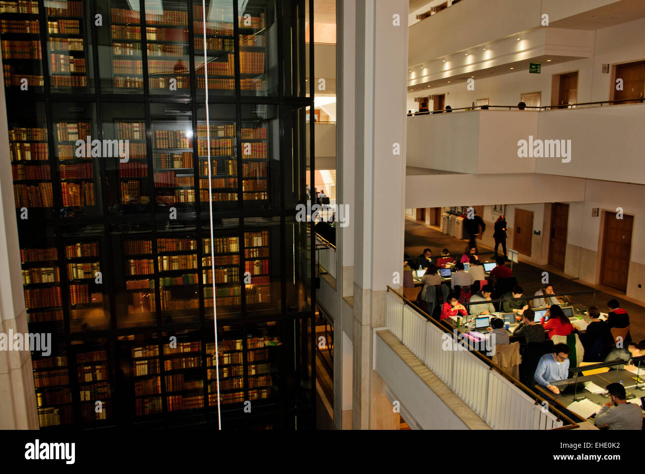 Exteriors,Interior of the British Library,smoked glass wall of the King ...