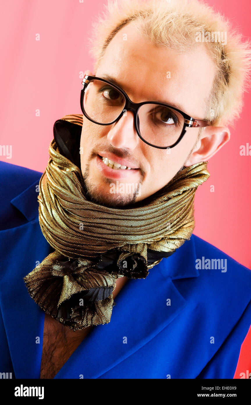 Man with blue jacket in studio shooting Stock Photo - Alamy