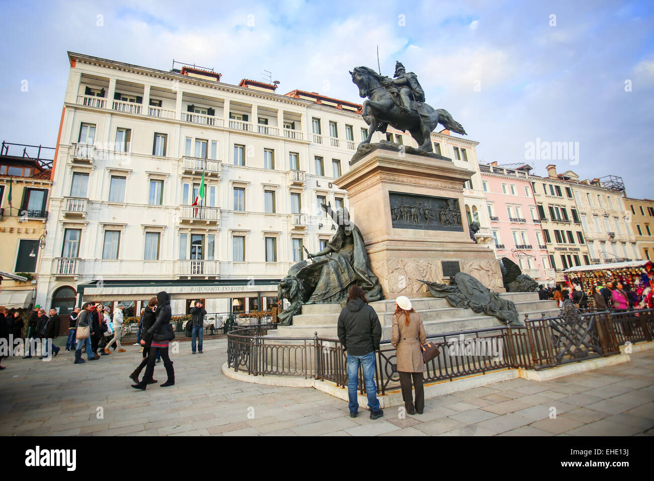 People walking and sightseeing on Riva degli Schiavoni in front of the ...