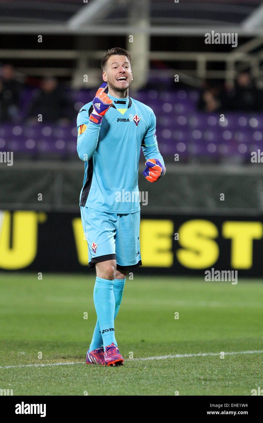 Florence, Italy. 12th March, 2015. Fiorentina's goalkeeper Murara ...