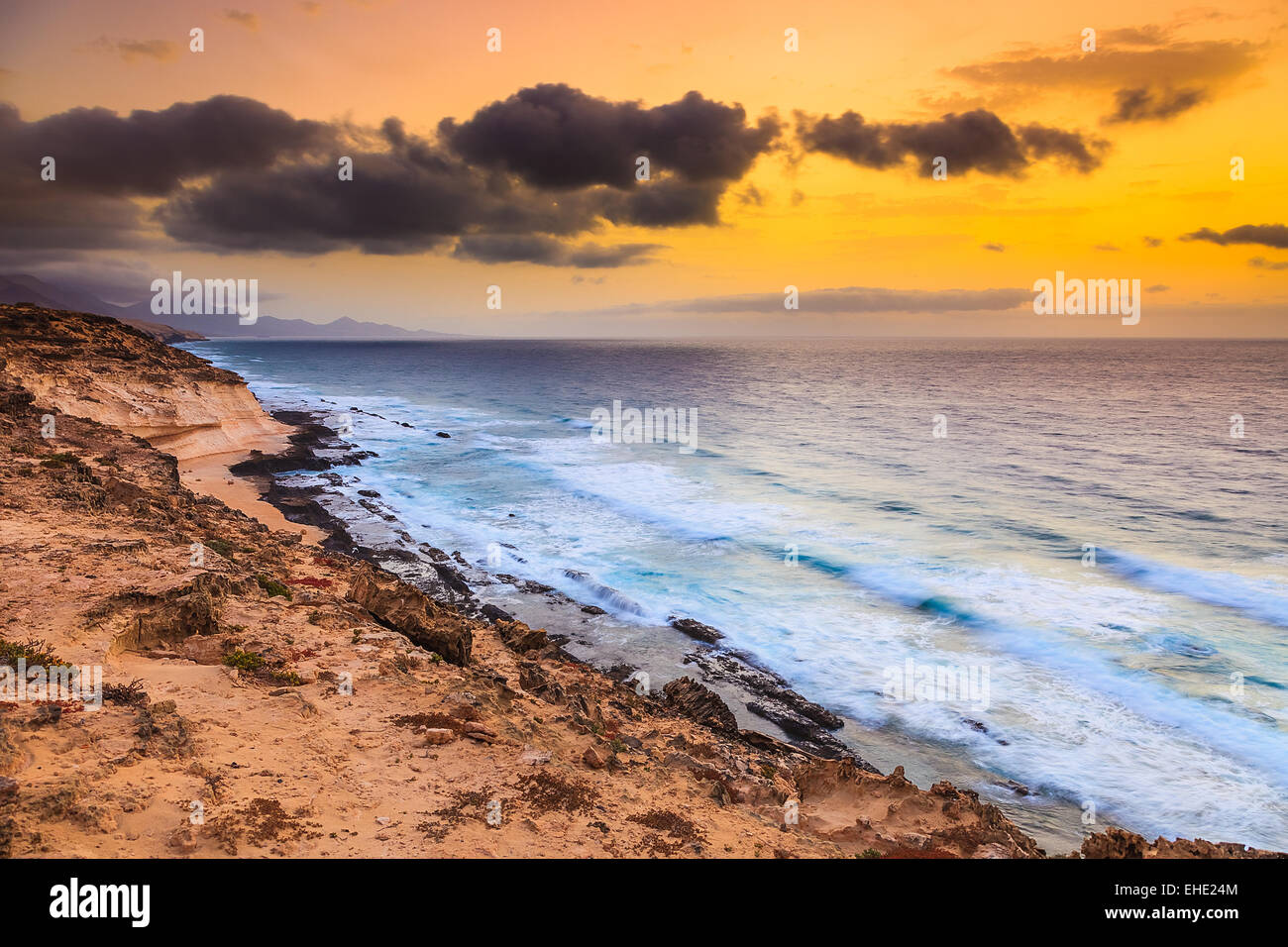Sunset over Atlantic ocean Stock Photo - Alamy
