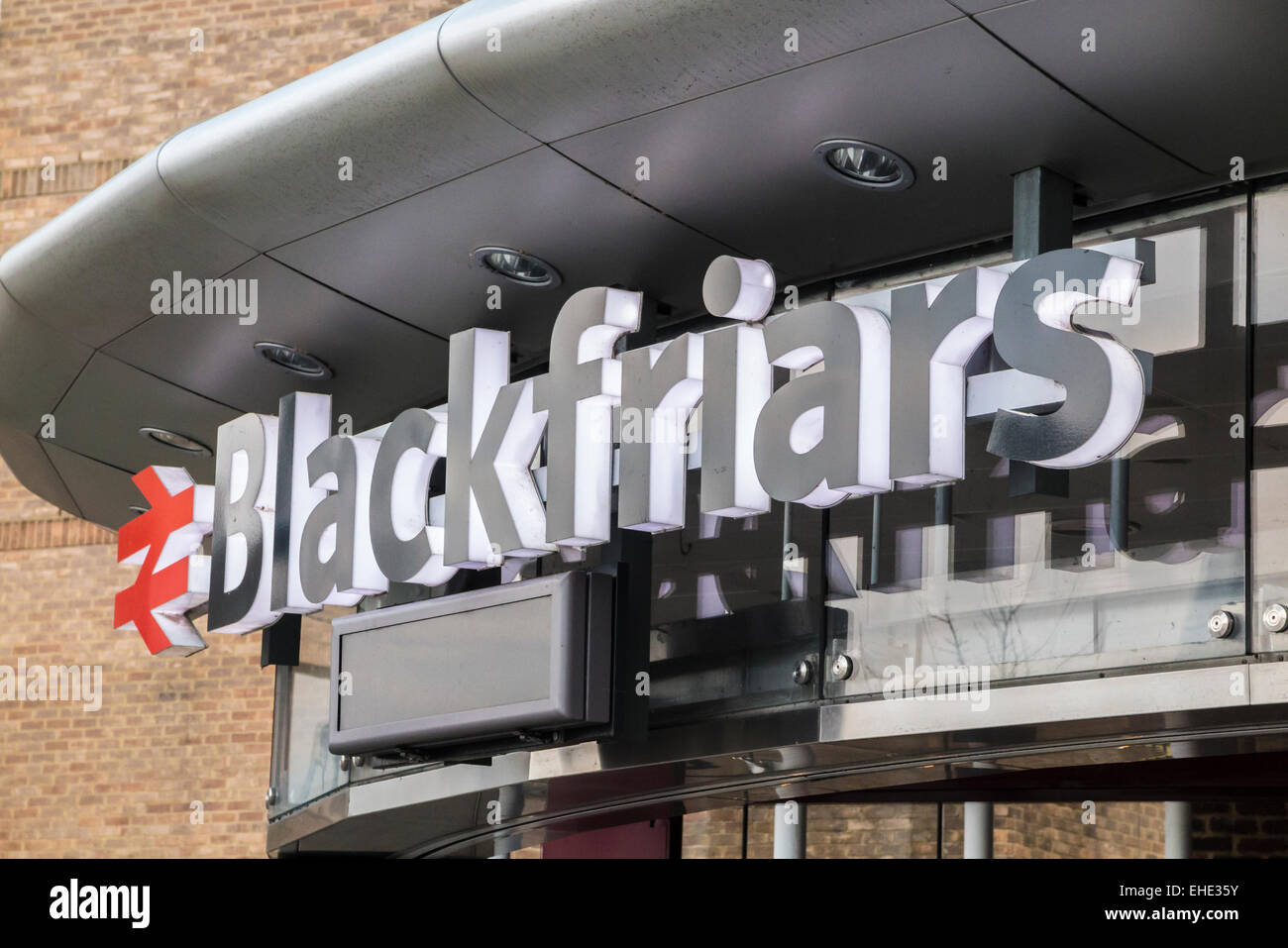 Entrance and sign of the new Blackfriars Station on the south bank of ...