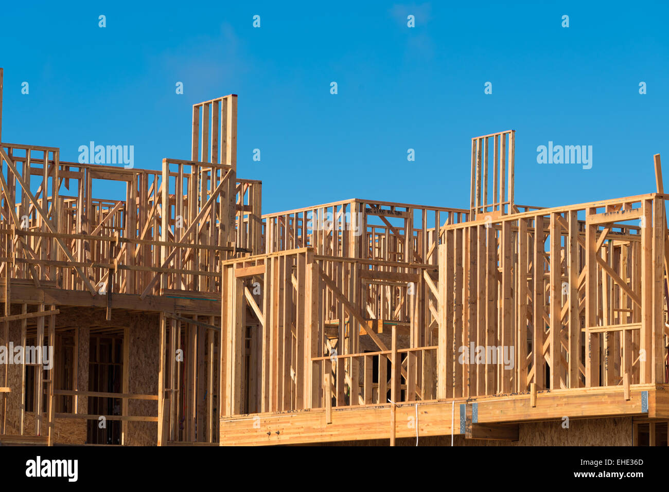 Wooden framing for construction of new condominiums, apartments or ...