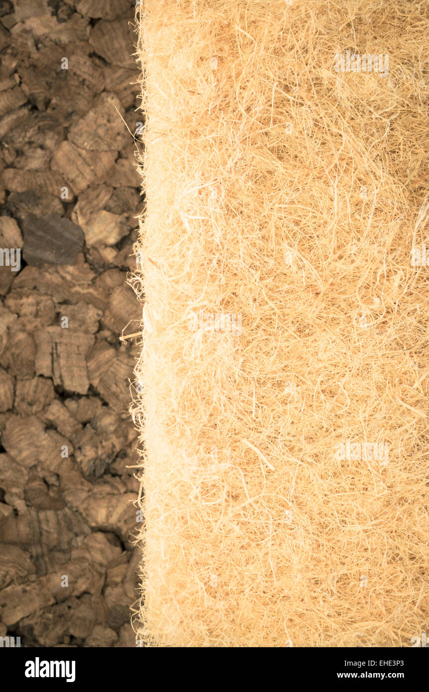 thermal insulating hemp fiber and compressed cork panels close up Stock ...