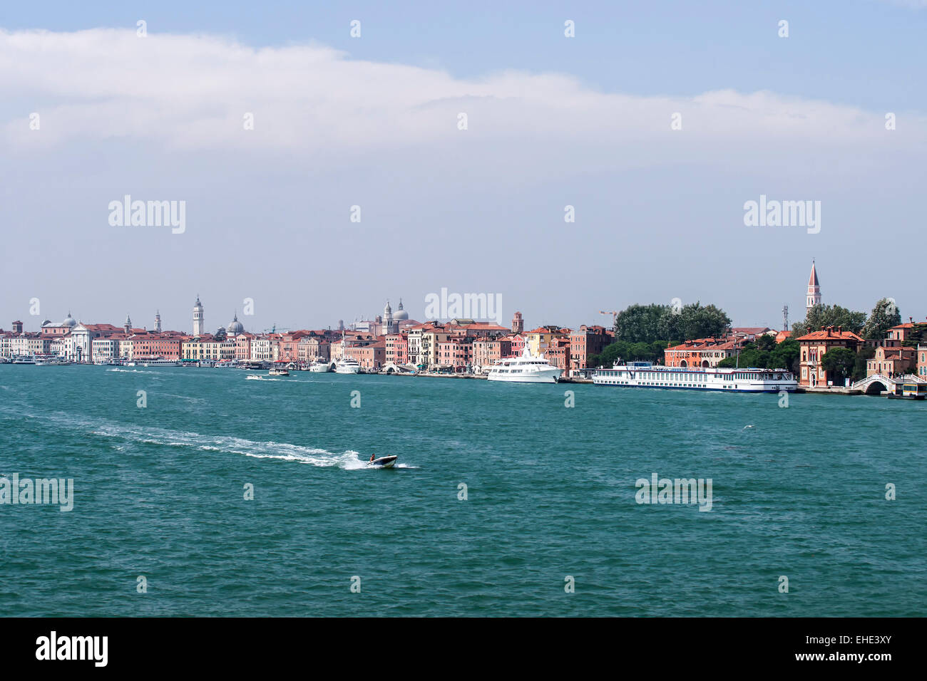 Water traffic of water-bus and civil boats in summer Venice Stock Photo ...