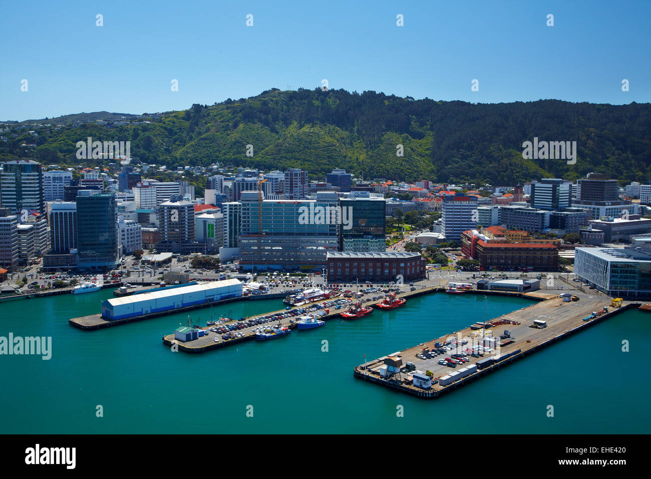 Wellington waterfront, North Island, New Zealand - aerial Stock Photo ...