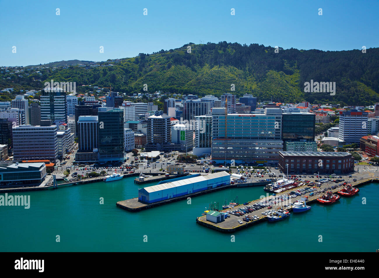 Wellington waterfront, North Island, New Zealand - aerial Stock Photo ...