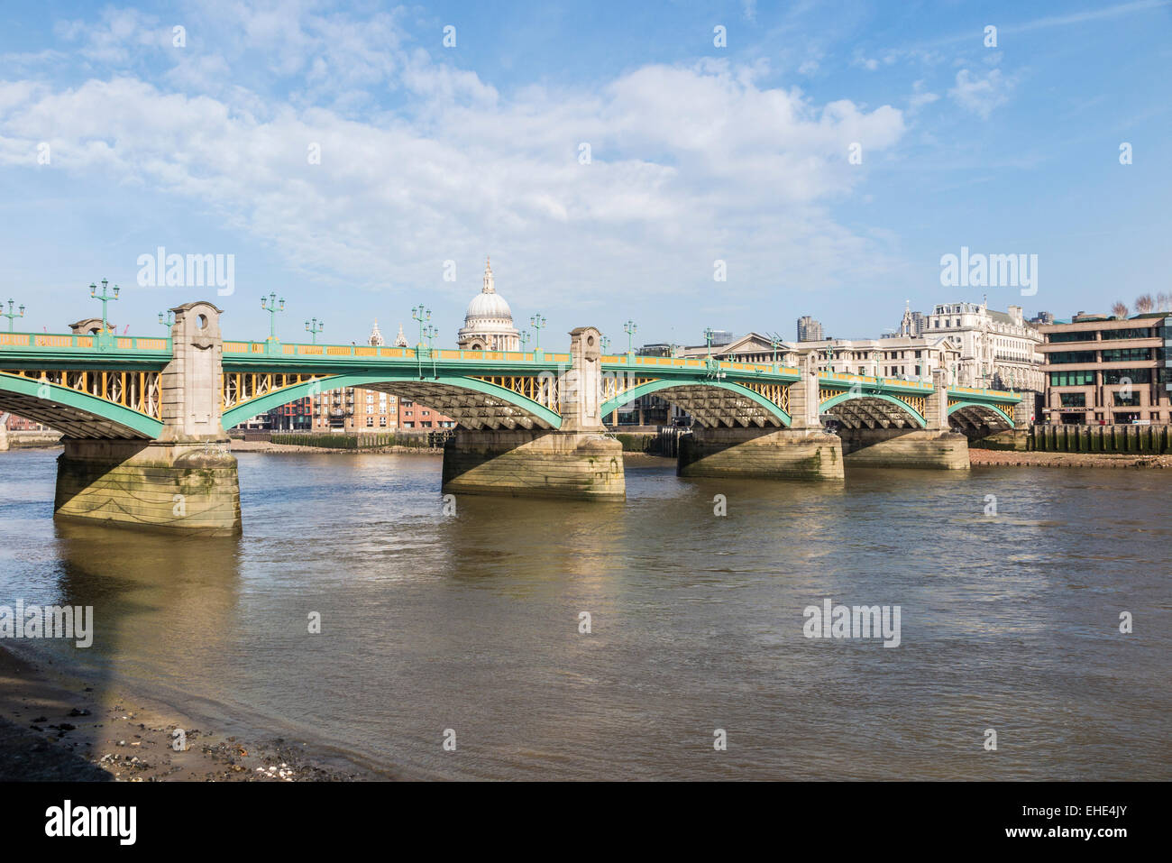 Southwark Bridge, a road bridge crossing the River Thames, London seen ...
