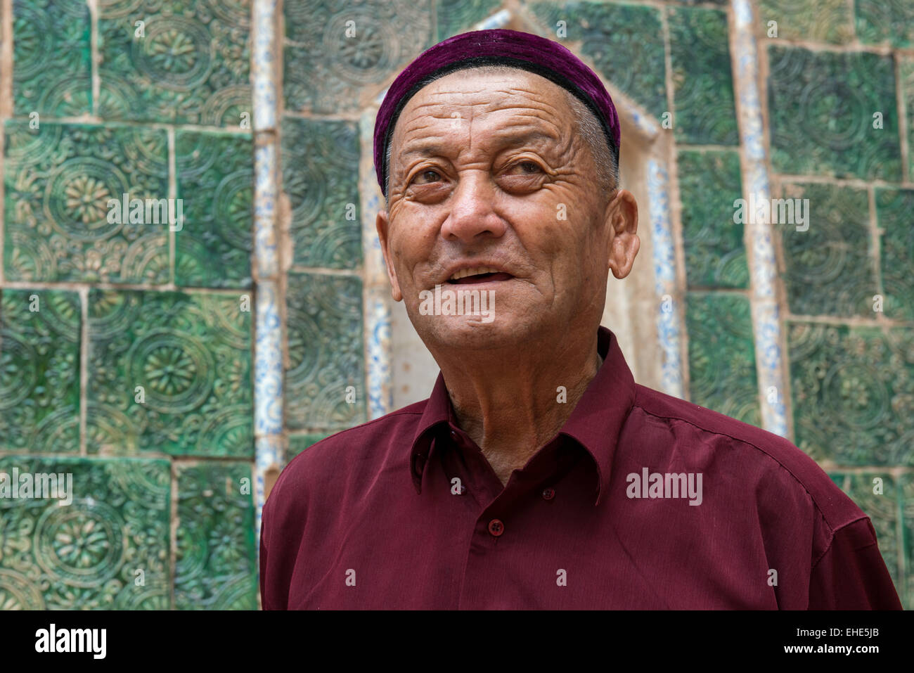 Old Muslim Man In Front Of Green Tiles, Ashidin Hodja's Tomb Stock ...