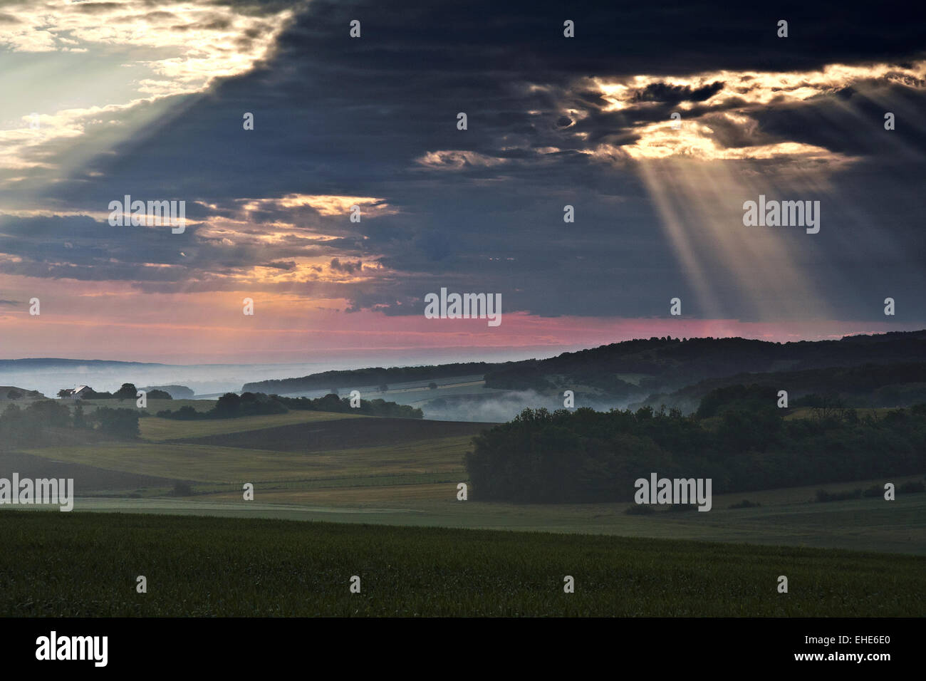 sun rays, landscape of Franche Comte, France Stock Photo - Alamy