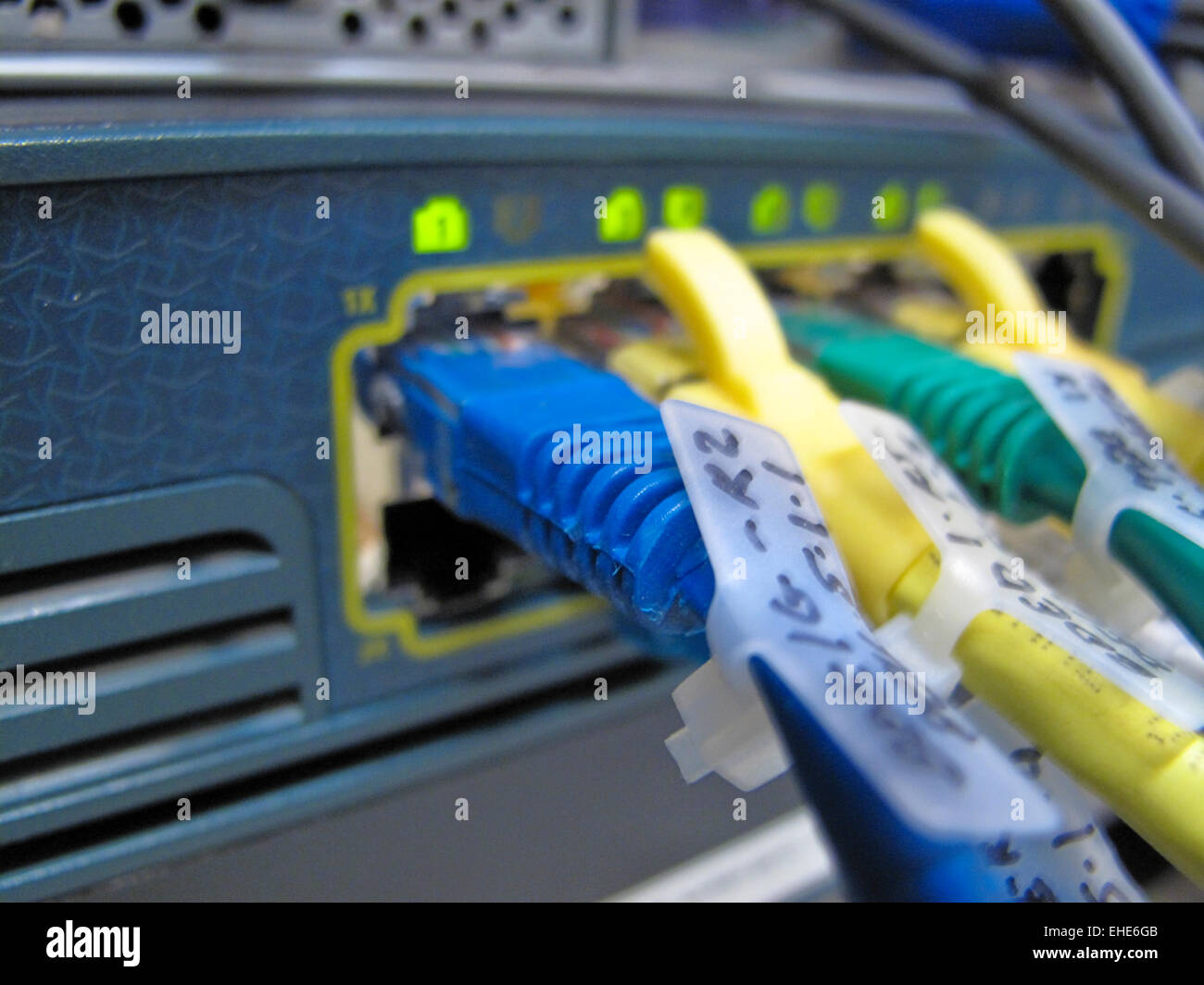 Close up of networking equipment at a university network switch in Las ...