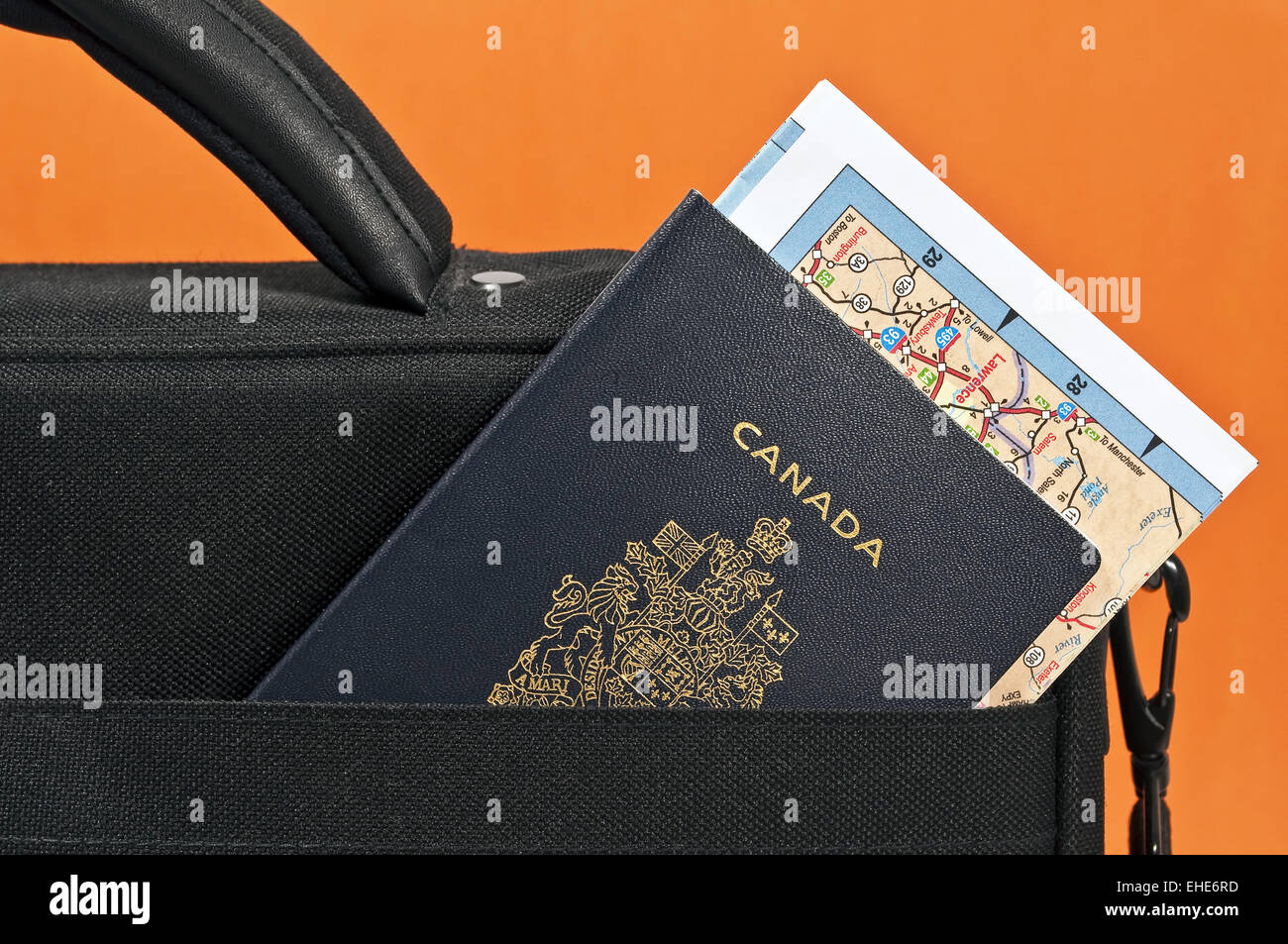 Canadian passport and map Stock Photo - Alamy
