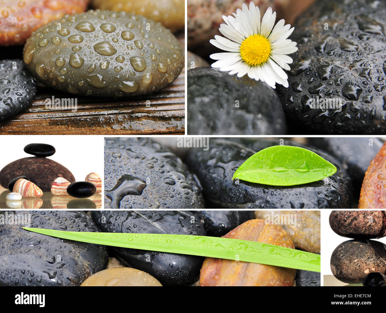 Wellness Collage Water drops stone Stock Photo - Alamy