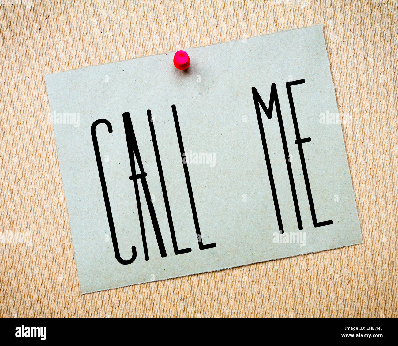 Recycled paper note pinned on cork board. Call Me Message. Concept ...