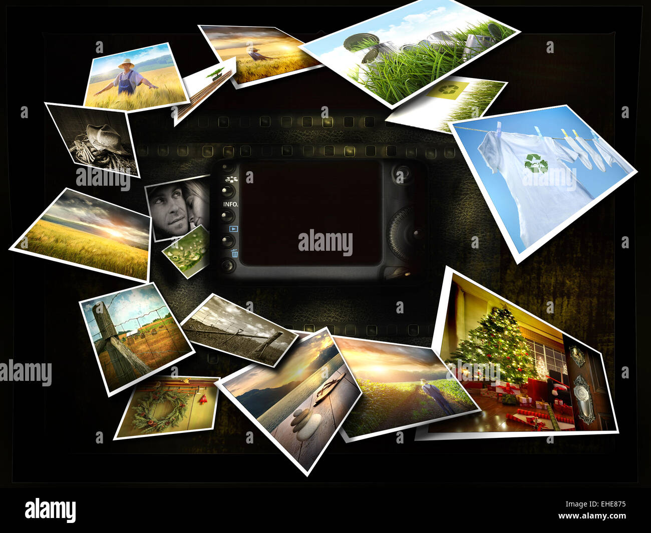 Several images streaming around a camera Stock Photo - Alamy