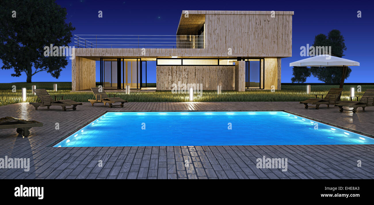 Modern house with pool Stock Photo - Alamy